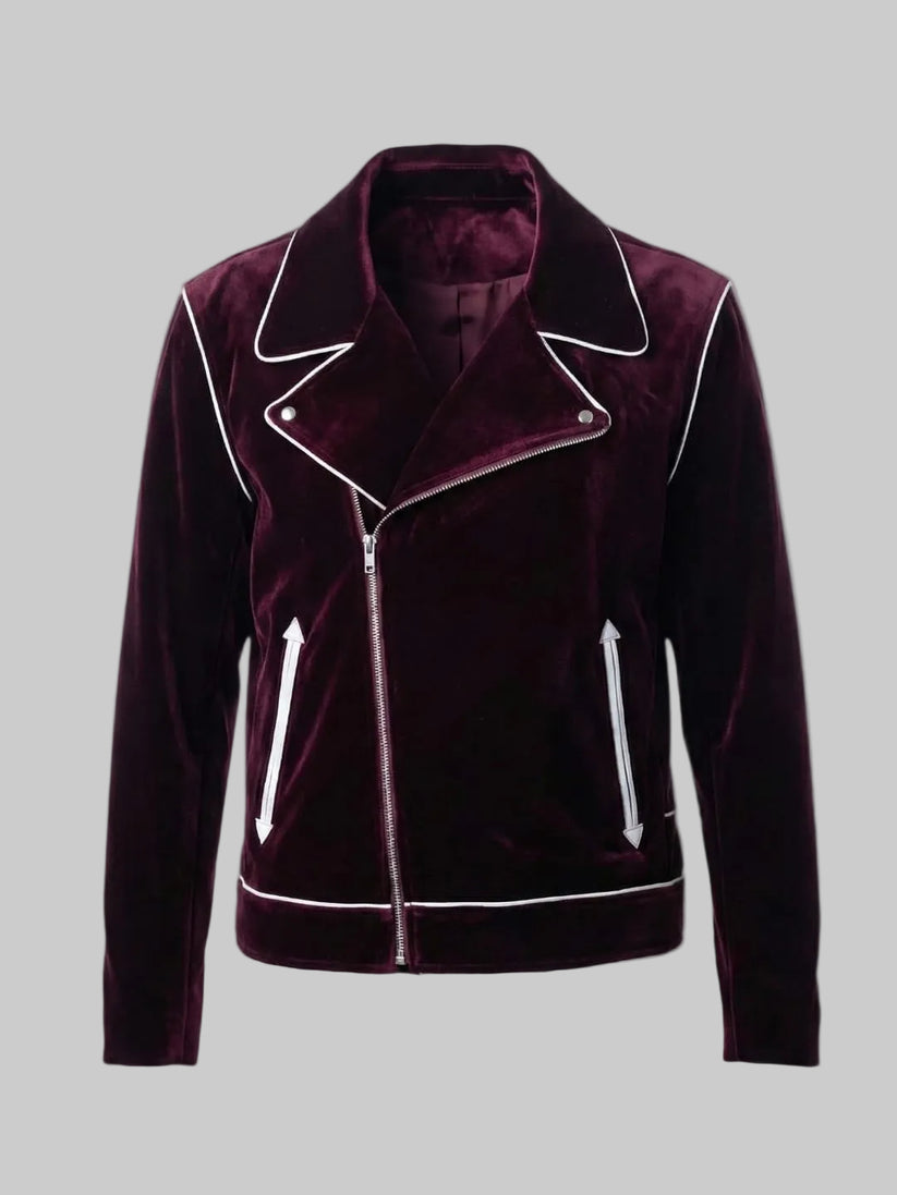 “Dead Vultures Can’t Fly” Pearl Velvet Moto Jacket (Merlot) – sia ...